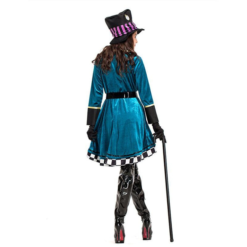 Alice In Wonderland Clown Mad Hatter Costume For Adults Women Fantasia